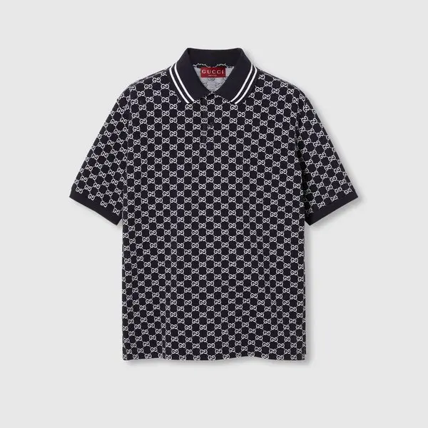 Gucci Gg Cotton Piquet Jacquard Polo Shirt - Blue