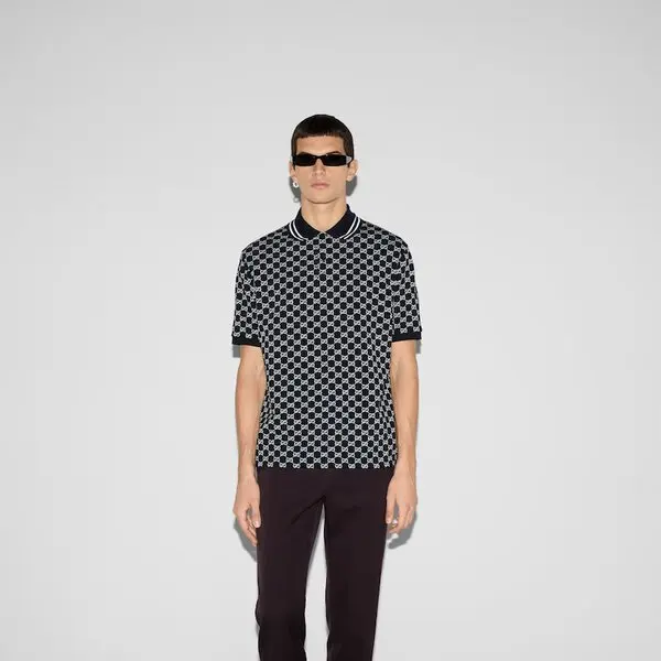 Gucci Gg Cotton Piquet Jacquard Polo Shirt - Blue