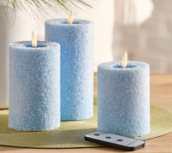 HOME REFLECTIONS S/3 Flameless Crystal Pillar Candles - One-color
