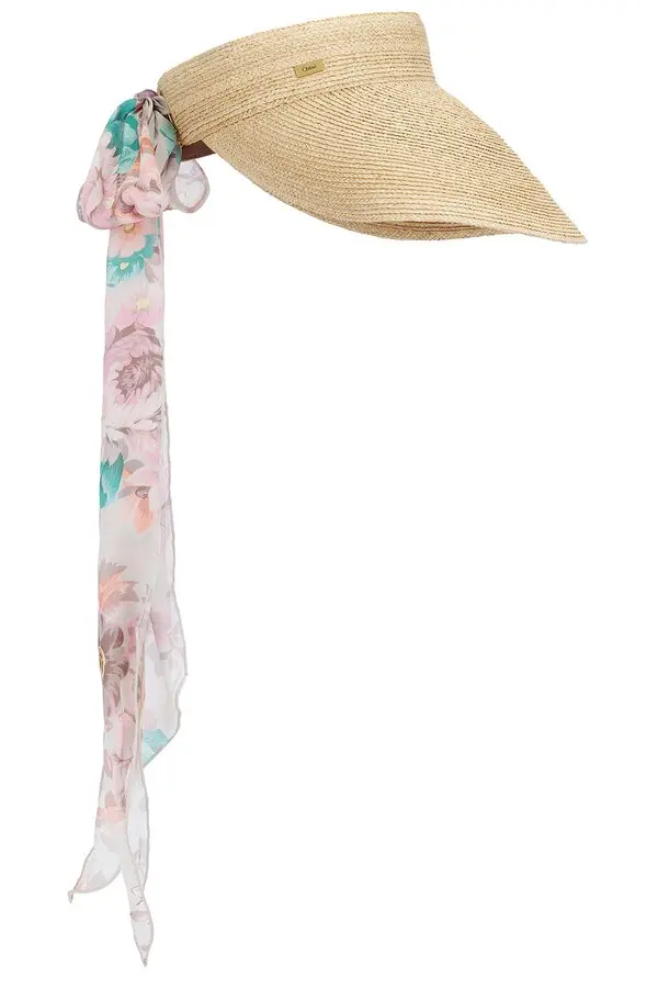 Chloé Raffia Visor With Scarf - Straw Beige