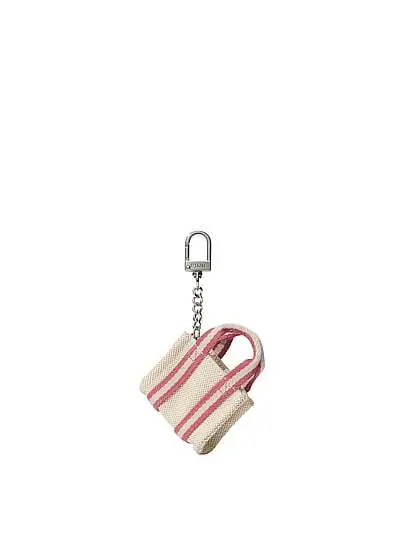 Pink Mini Tote Keychain Charm - Beige