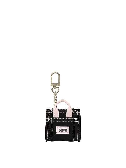 Pink Mini Tote Keychain Charm - Black