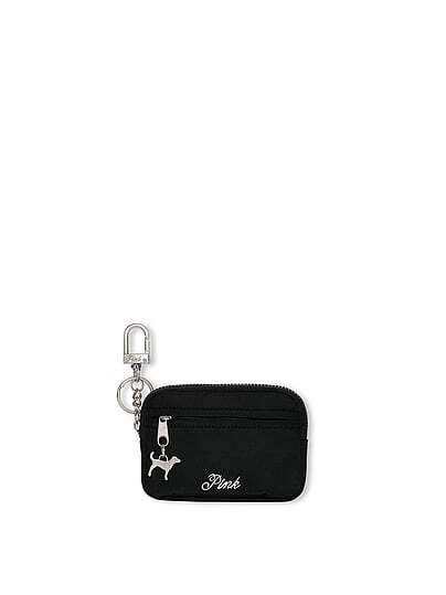 Pink Zip Card Holder Keychain - Black