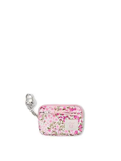 Pink Zip Card Holder Keychain - Floral