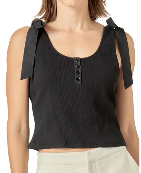 English Factory Mixed Media Bow Tie Ribbed Henley