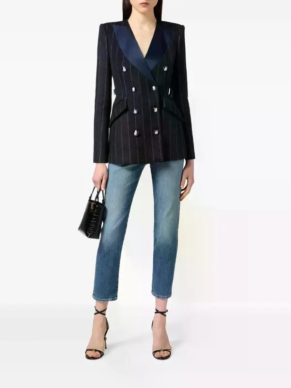 Elisabetta Franchi Pinstripe Satin-lapel Double-breasted Blazer