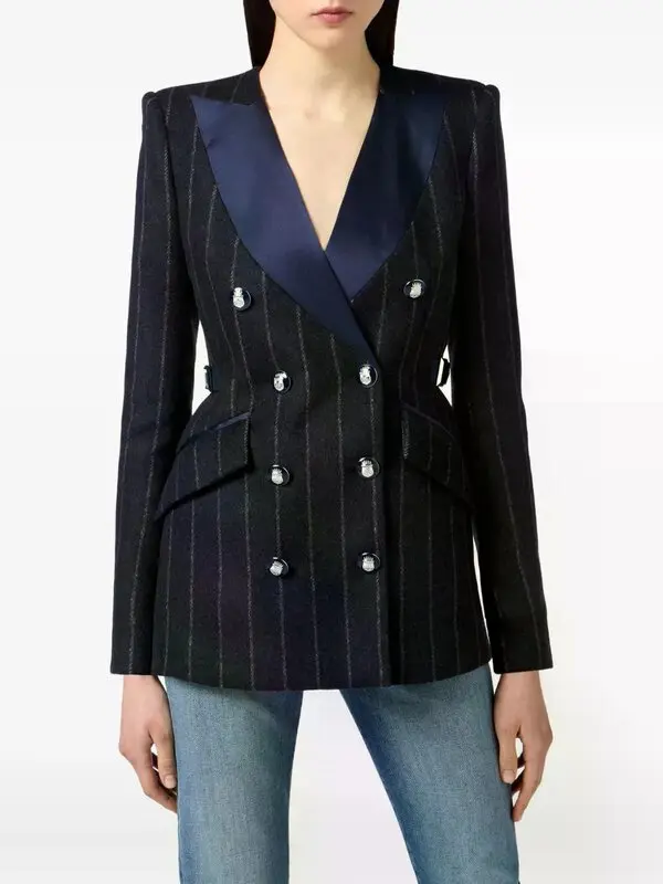 Elisabetta Franchi Pinstripe Satin-lapel Double-breasted Blazer