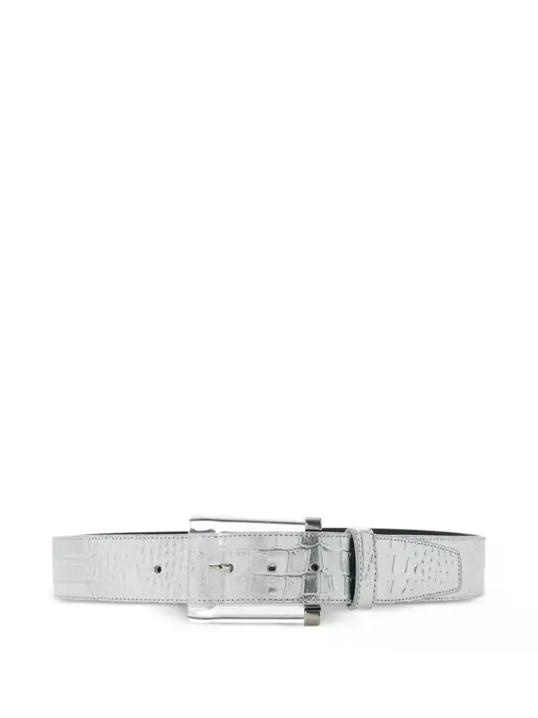 Brandon Maxwell Crocodile-effect Buckle Belt - Silver