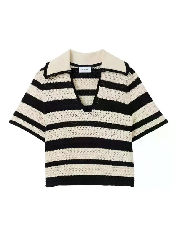St. John Striped Crochet T-shirt - Neutrals