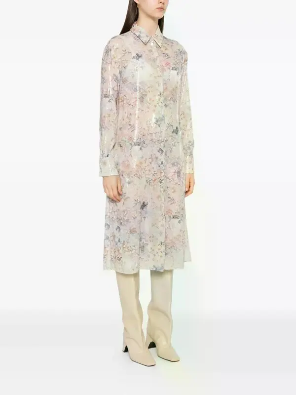 GOLDEN GOOSE Sequin Floral Shirt Dress - Neutrals