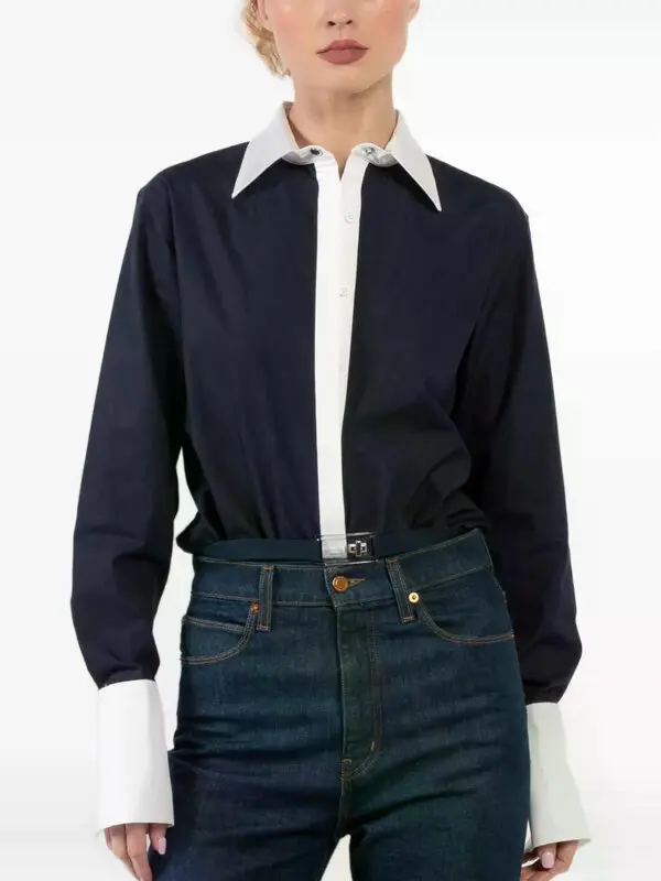 Brandon Maxwell Bradshaw Contrast-collar Poplin-knit Bodysuit