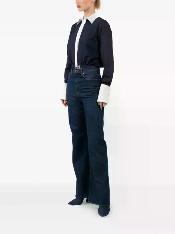 Brandon Maxwell Bradshaw Contrast-collar Poplin-knit Bodysuit