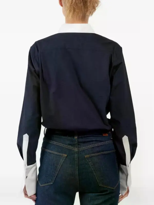 Brandon Maxwell Bradshaw Contrast-collar Poplin-knit Bodysuit