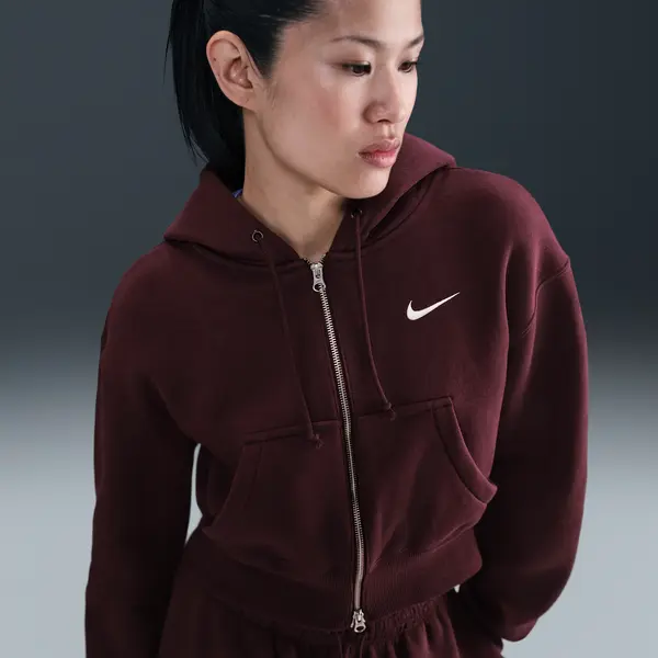 Nike Sportswear Phoenix Fleece Loose Full-zip Cropped Hoodie - Red