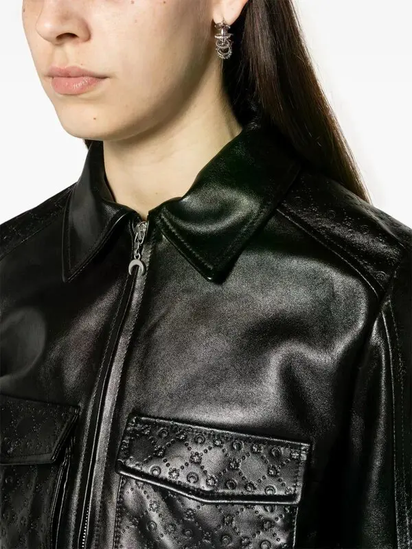 MARINE SERRE Embossed-logo Leather Jacket