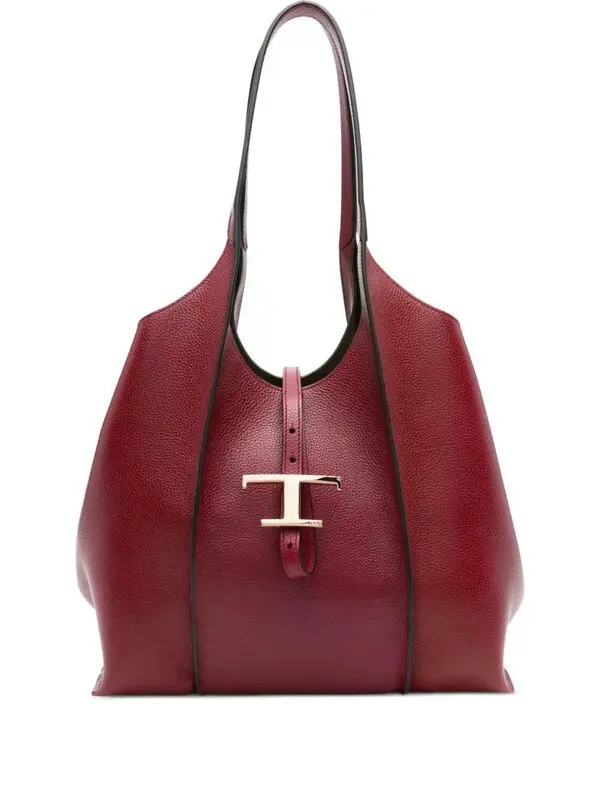 TOD'S T-bar Clasp Leather Tote Bag - Red