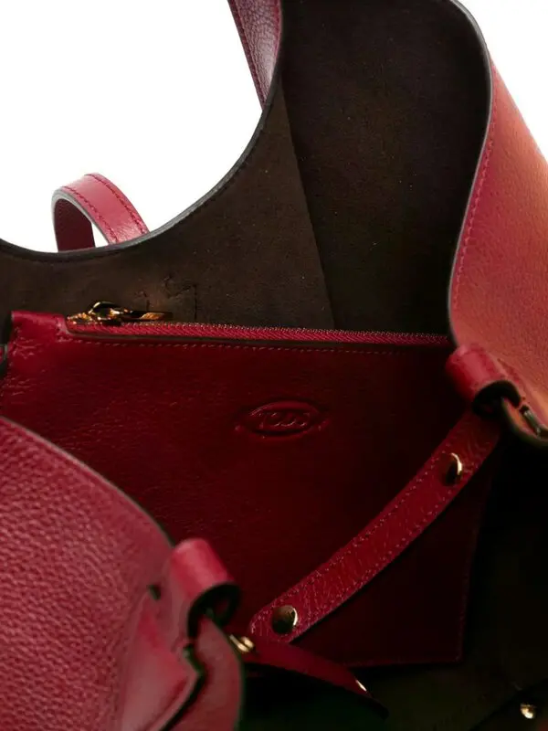 TOD'S T-bar Clasp Leather Tote Bag - Red