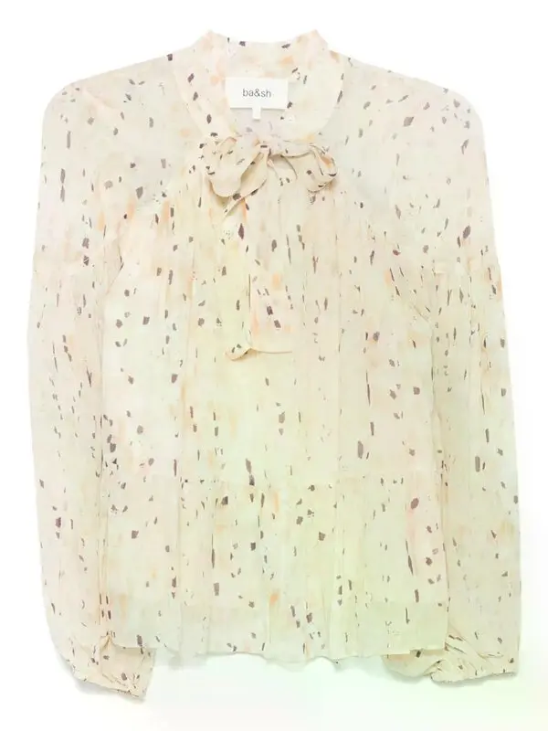 Ba&sh Kamala Bow-detailed Printed Blouse - Neutrals