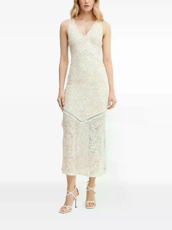 Guess Lace-insert V-neck Midi Dress