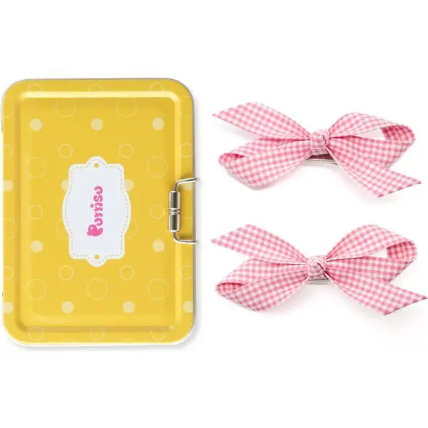 PUTTISU 2-piece Bow Clip Set - Pink Gingham