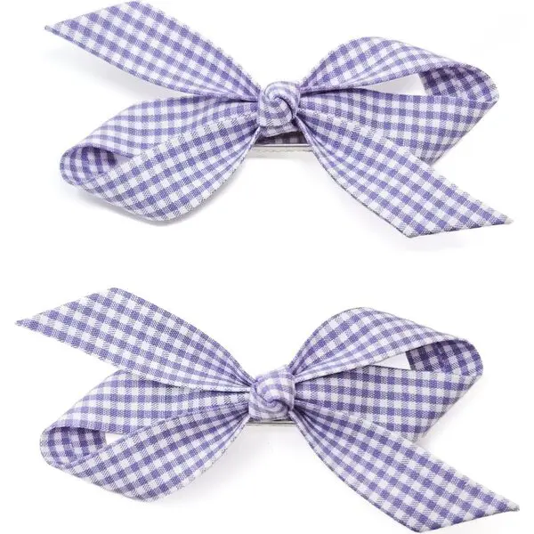 PUTTISU 2-piece Bow Clip Set - Violet Gingham