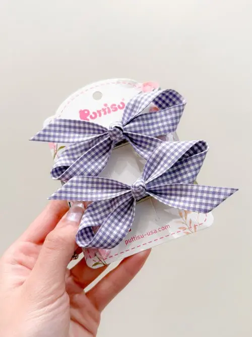 PUTTISU 2-piece Bow Clip Set - Violet Gingham