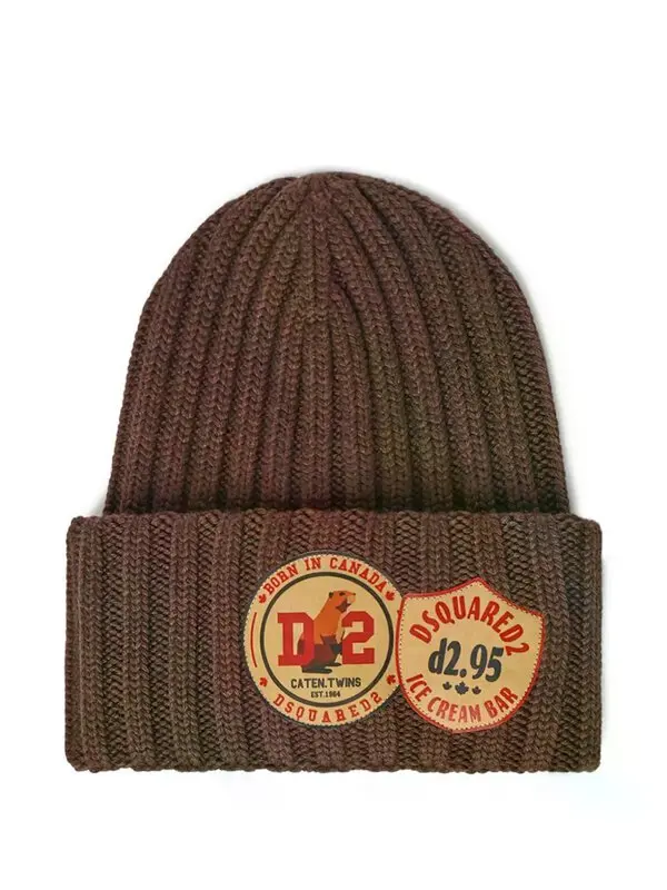 Dsquared2 Ribbed Logo-patch Beanie - Brown