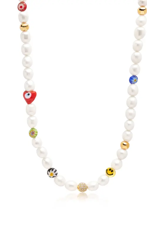 NIALAYA JEWELRY Smiley Face Pearl Necklace - White
