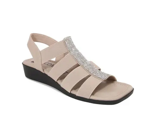 NINETY UNION Elastic Straps Low Wedge Sandal - Taupe