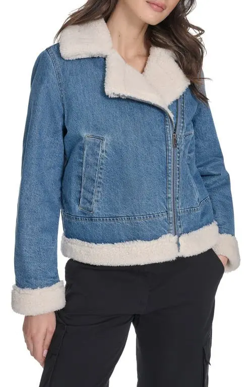 LEVI'S Faux Shearling Lined Denim Moto Jacket