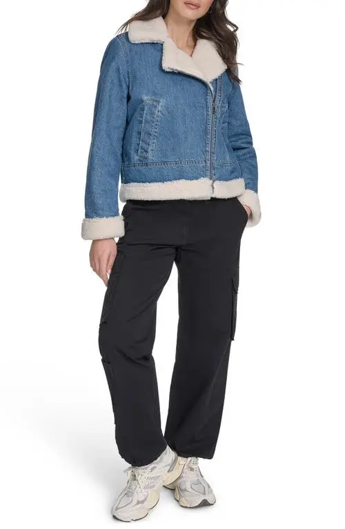 LEVI'S Faux Shearling Lined Denim Moto Jacket