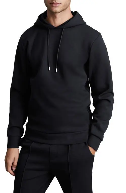 REISS Fabien Double Knit Hoodie - Navy