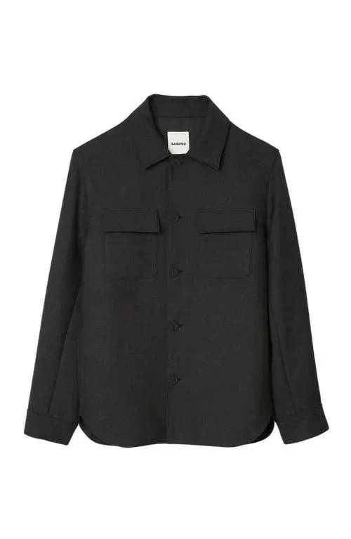 Sandro Wool Overshirt With Pockets - Dark Grey
