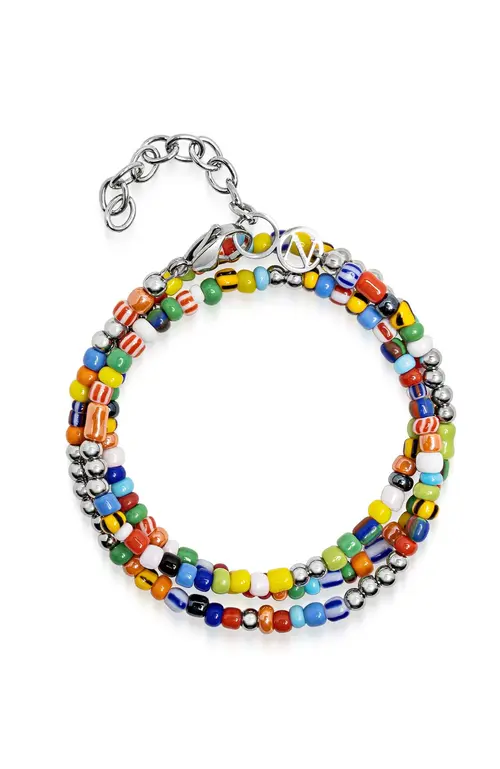NIALAYA JEWELRY Vintage Trifocal Beaded Wrap Bracelet - Multicolor