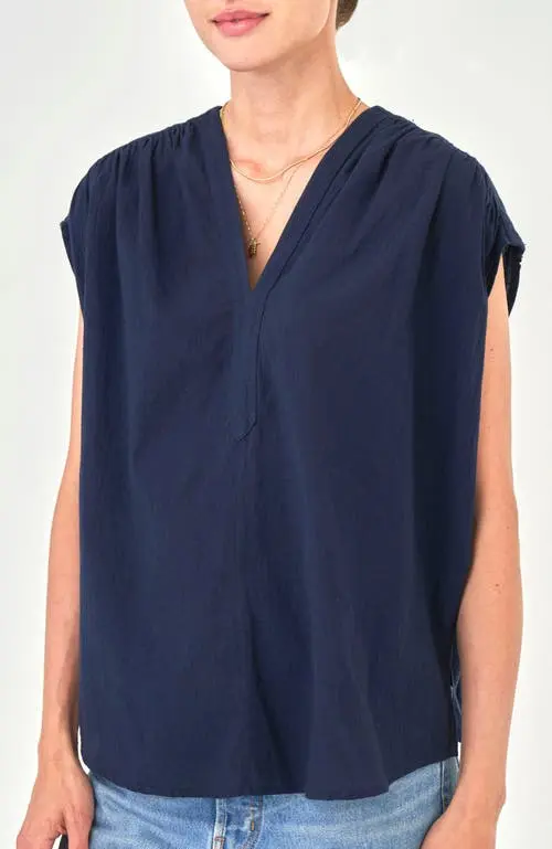 OCEAN+MAIN Sleeveless Top With Rouched Shoulder Detail - Navy