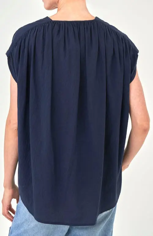 OCEAN+MAIN Sleeveless Top With Rouched Shoulder Detail - Navy