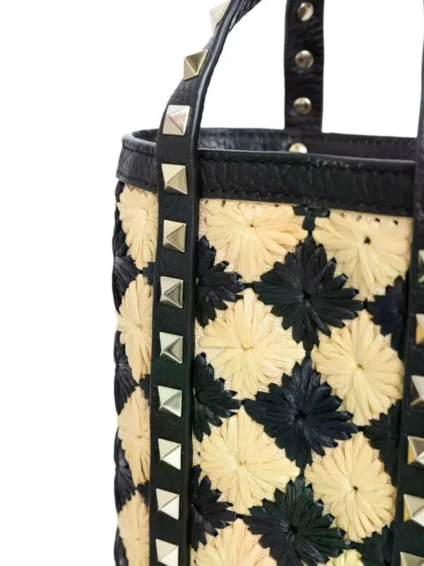 Valentino Garavani Mini Tote With Embroidered Raffia And Rockstud Chain