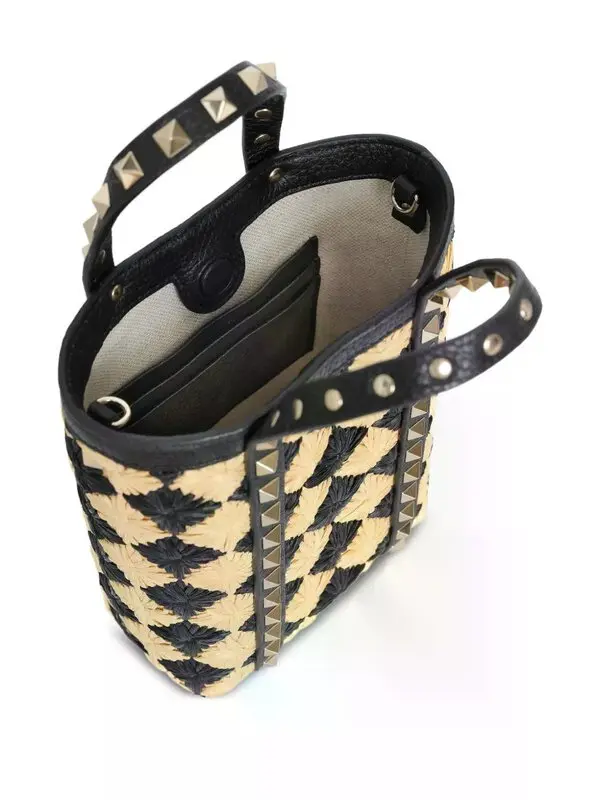 Valentino Garavani Mini Tote With Embroidered Raffia And Rockstud Chain