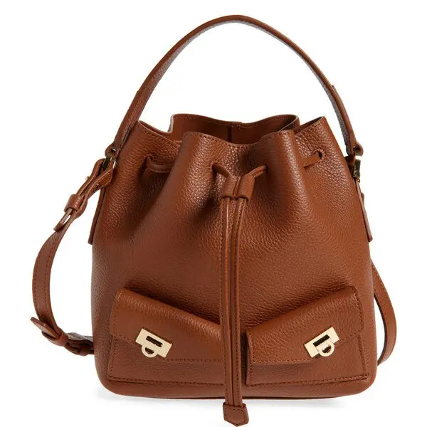 FERRAGAMO Mini Harley Leather Drawstring Bucket Bag