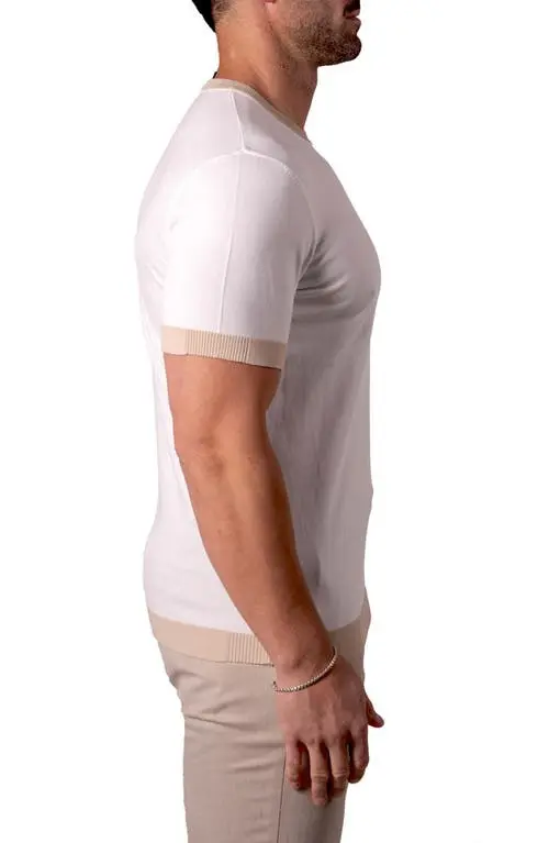 MACEOO Tipped Short Sleeve Sweater - White