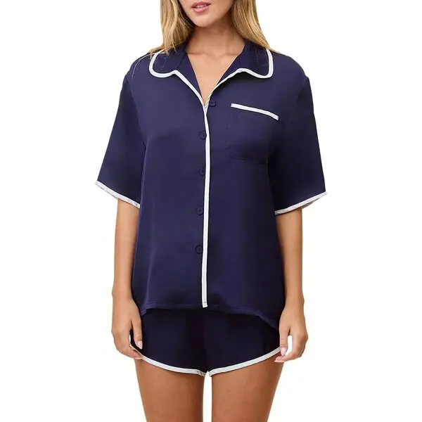 PAPINELLE Annabelle Piped Satin Pajamas - Navy