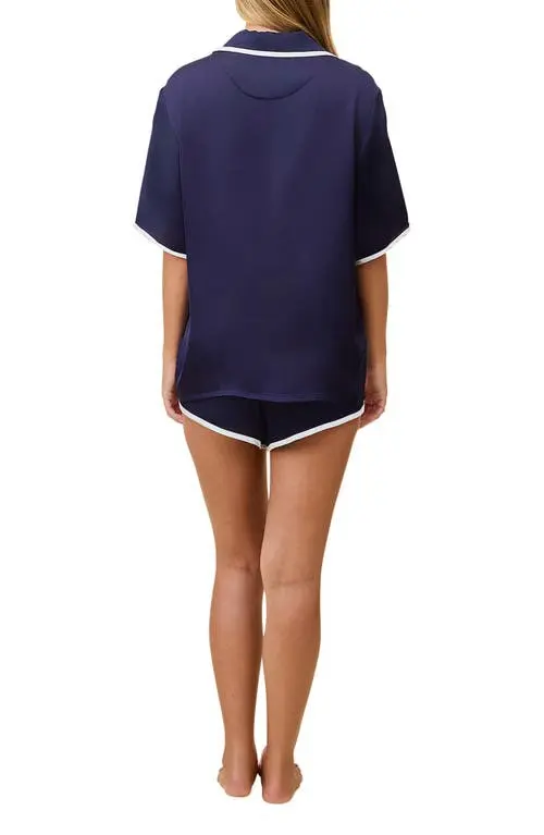 PAPINELLE Annabelle Piped Satin Pajamas - Navy