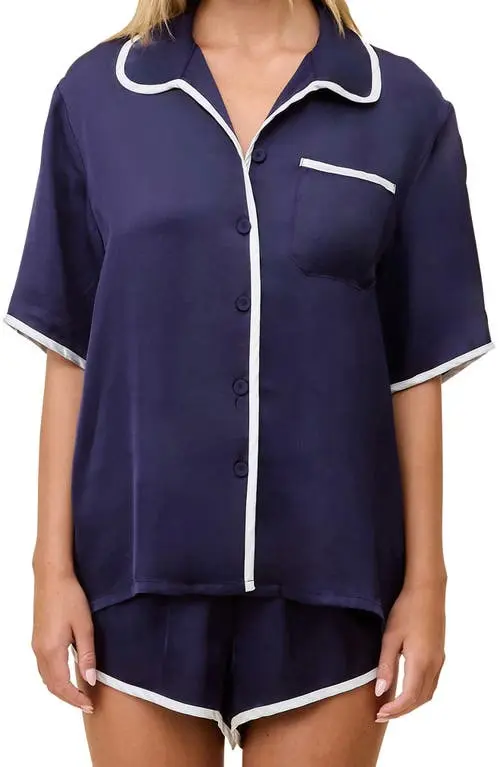 PAPINELLE Annabelle Piped Satin Pajamas - Navy