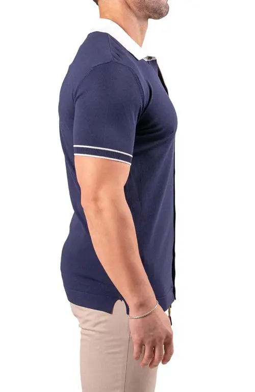 MACEOO Tipped Knit Short Sleeve Button-up Shirt