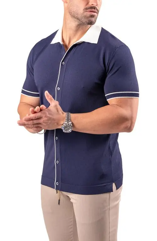 MACEOO Tipped Knit Short Sleeve Button-up Shirt