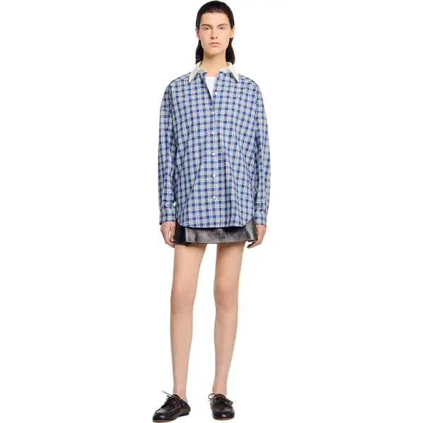 Sandro Rhinestone Checkered Shirt