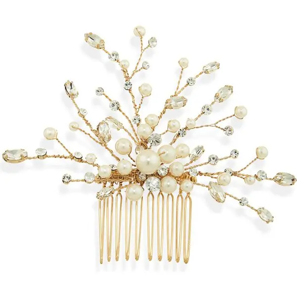 Brides & Hairpins Ziva Austrian Crystal & Faux Pearl Hair Comb - Gold