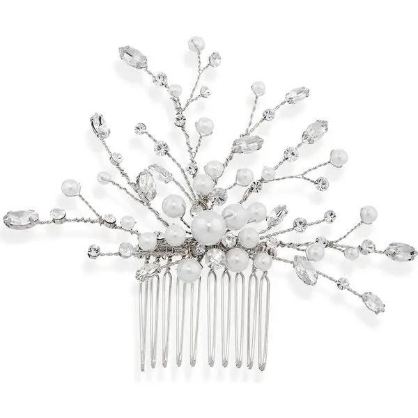 Brides & Hairpins Ziva Austrian Crystal & Faux Pearl Hair Comb - Silver