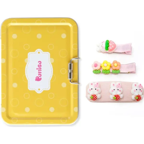 PUTTISU 3-piece Bunny Garden Trio Hair Clip Set - Berry Bunny Garden (pink)