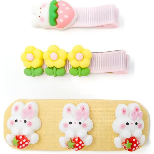 PUTTISU 3-piece Bunny Garden Trio Hair Clip Set - Honey Bunny Meadow - Yellow